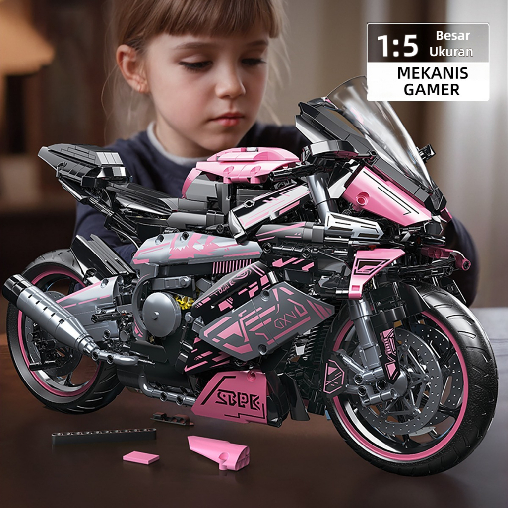 Jual 1:5 Pink Sepeda Motor Blok Bangunan Mainan puzzle mainan blok ...