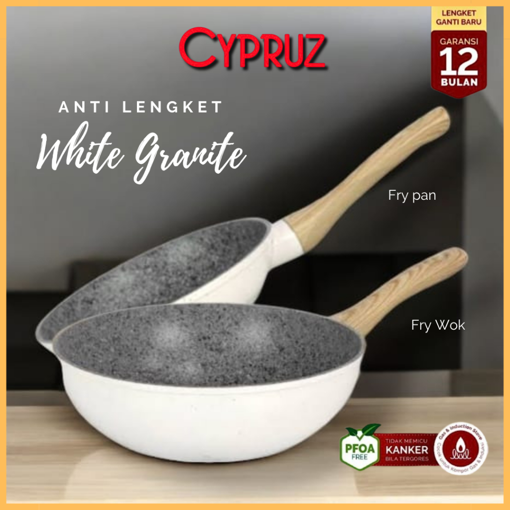 Jual Cypruz cookware white granite Fry pan Fry wok teflon wajan anti lengket | Shopee Indonesia