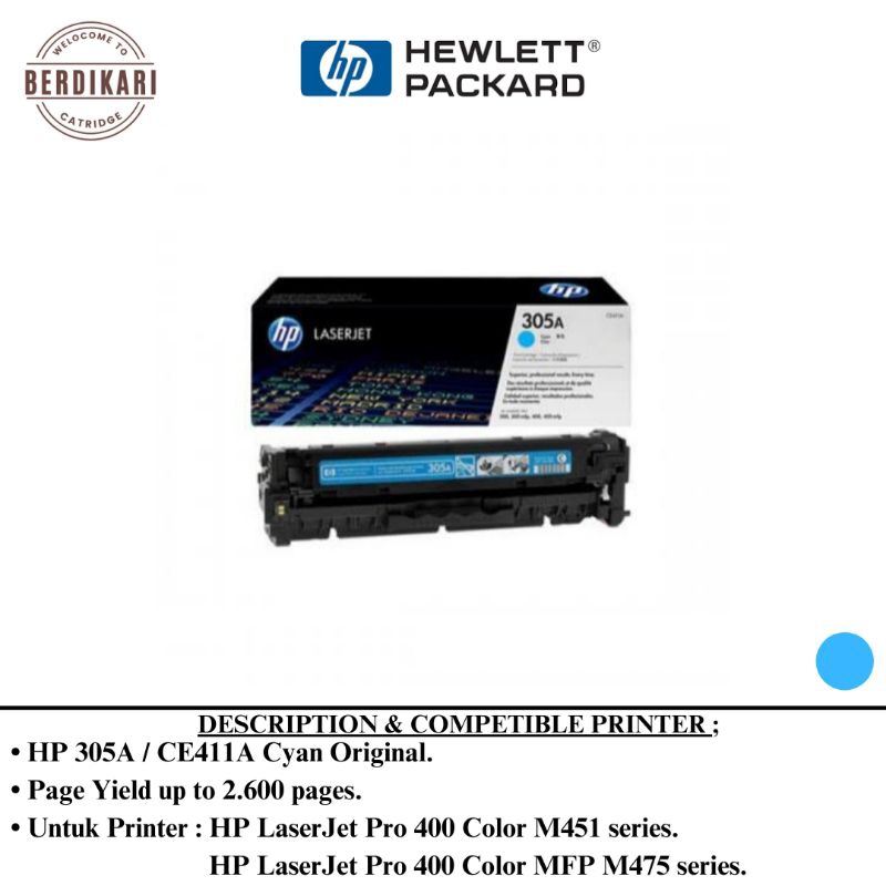 Jual HP 305A ( CE411A ) Cyan Original Cartridge for HP LaserJet Pro 400 ...