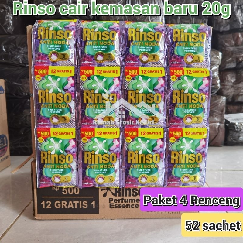Jual (4 RENCENG / 52 SACHET) Rinso Cair Sachet Kemasan Baru 20 gr ...