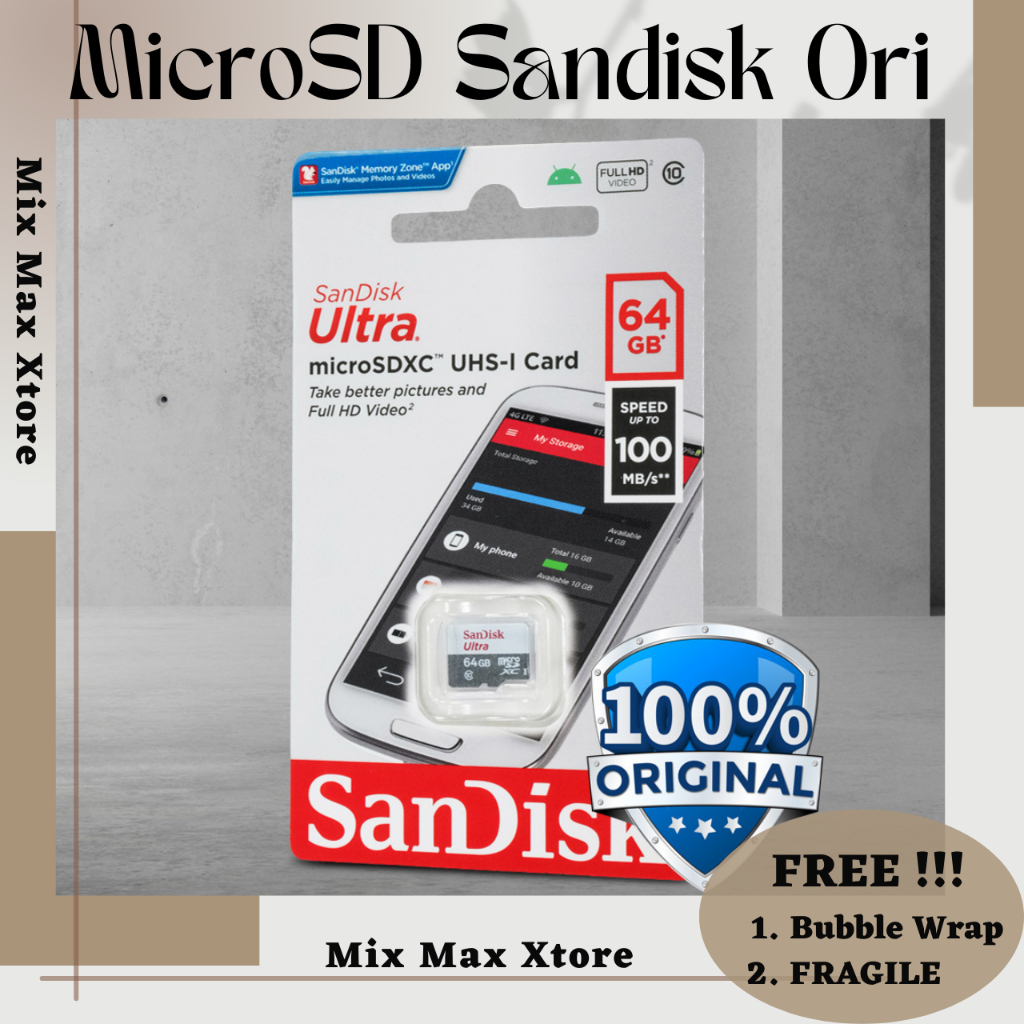 Jual SanDisk Ultra microSDHC/SDXC UHS-I Class 10 140MB/s 32GB / 64GB / 12GB Memory card | Shopee ...