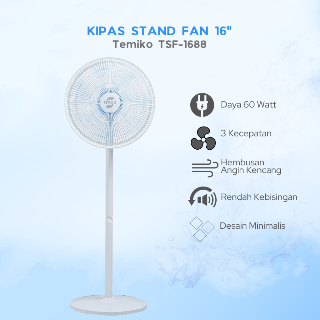 Jual Kipas Angin Estetik Rendah Kebisingan 16 Inch 60 Watt - Temiko TSF-1688 | Shopee Indonesia