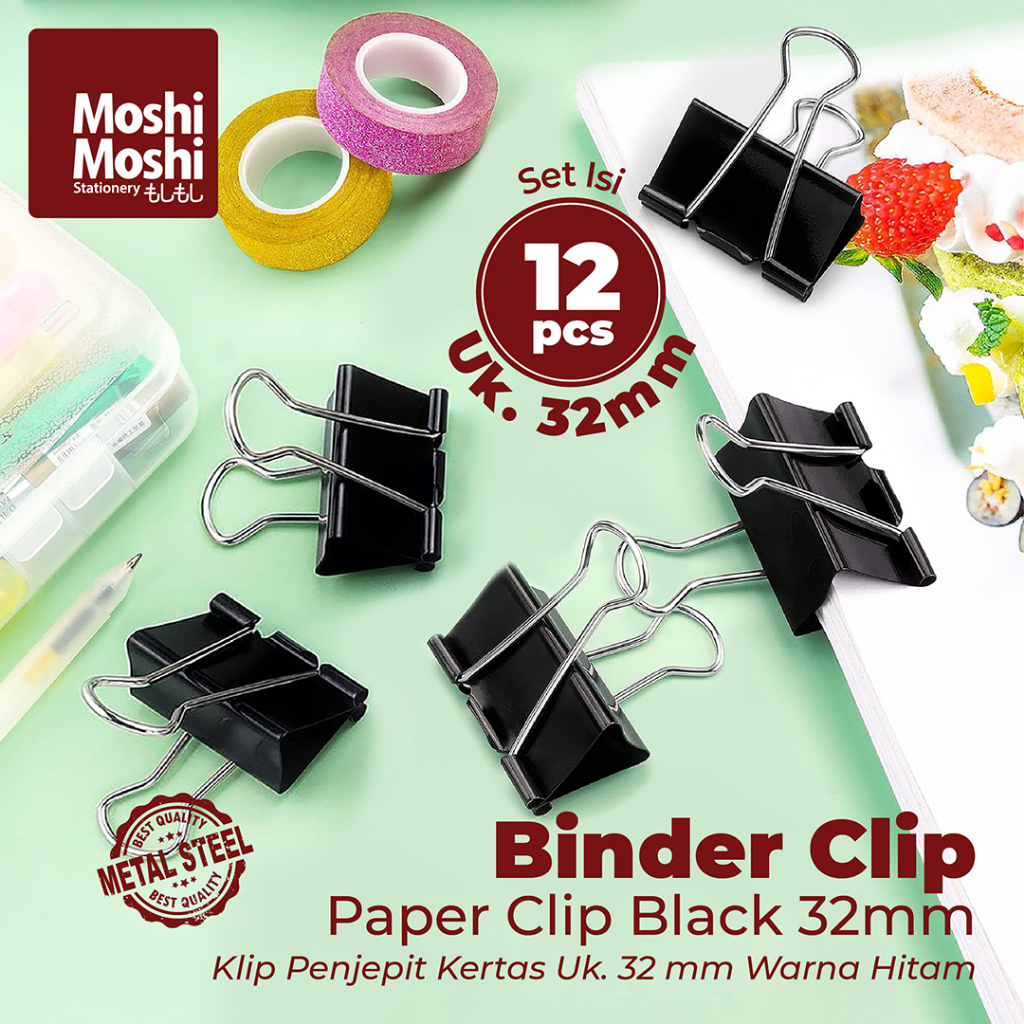 Jual Paper Binder Clip 32mm Black Document Moshi Klip Penjepit Kertas ...