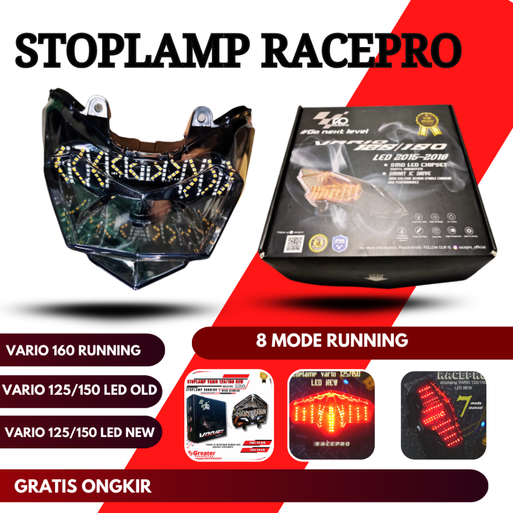 Jual LAMPU BELAKANG RUNNING RACEPRO VARIO 160 125 150 NEW OLD 8 MODE ...