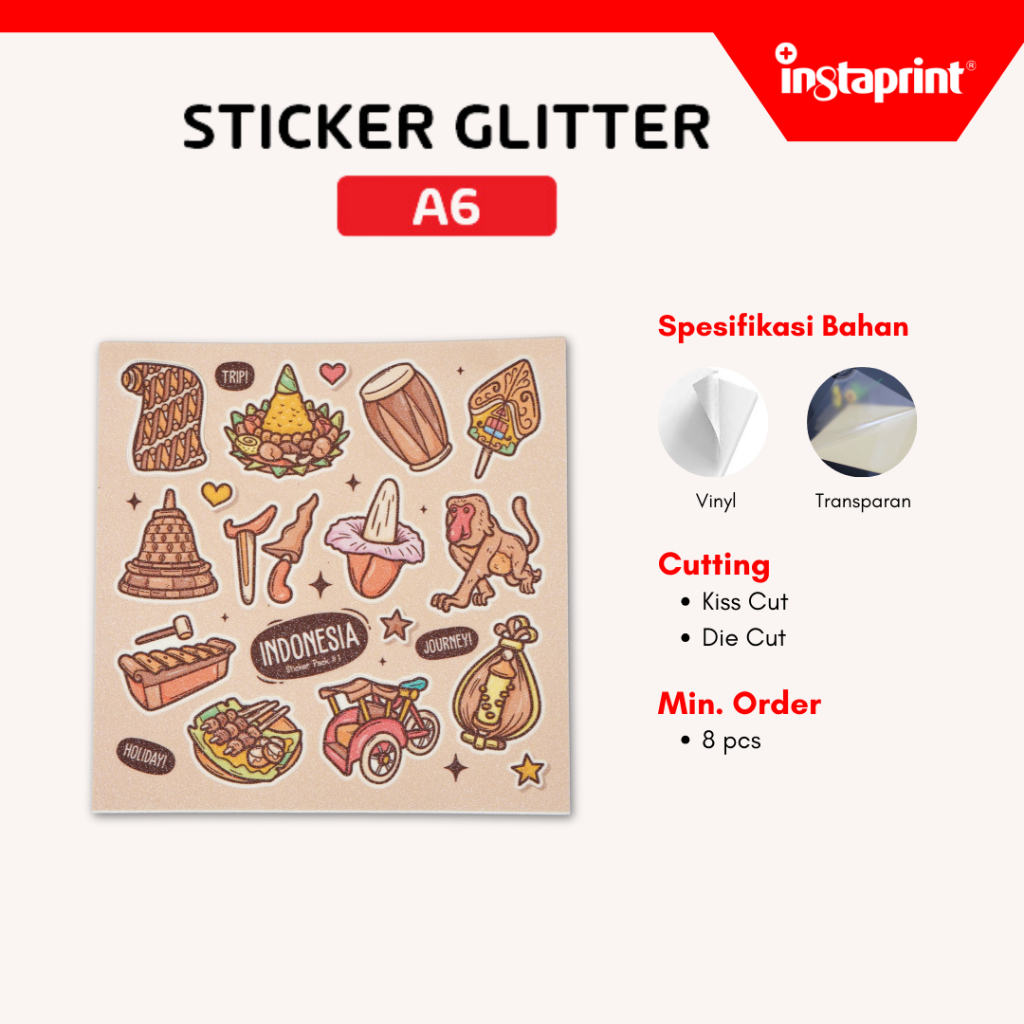 Jual Cetak Cutting Custom Sticker Glitter A6 I Sticker Pack Custom A6 ...