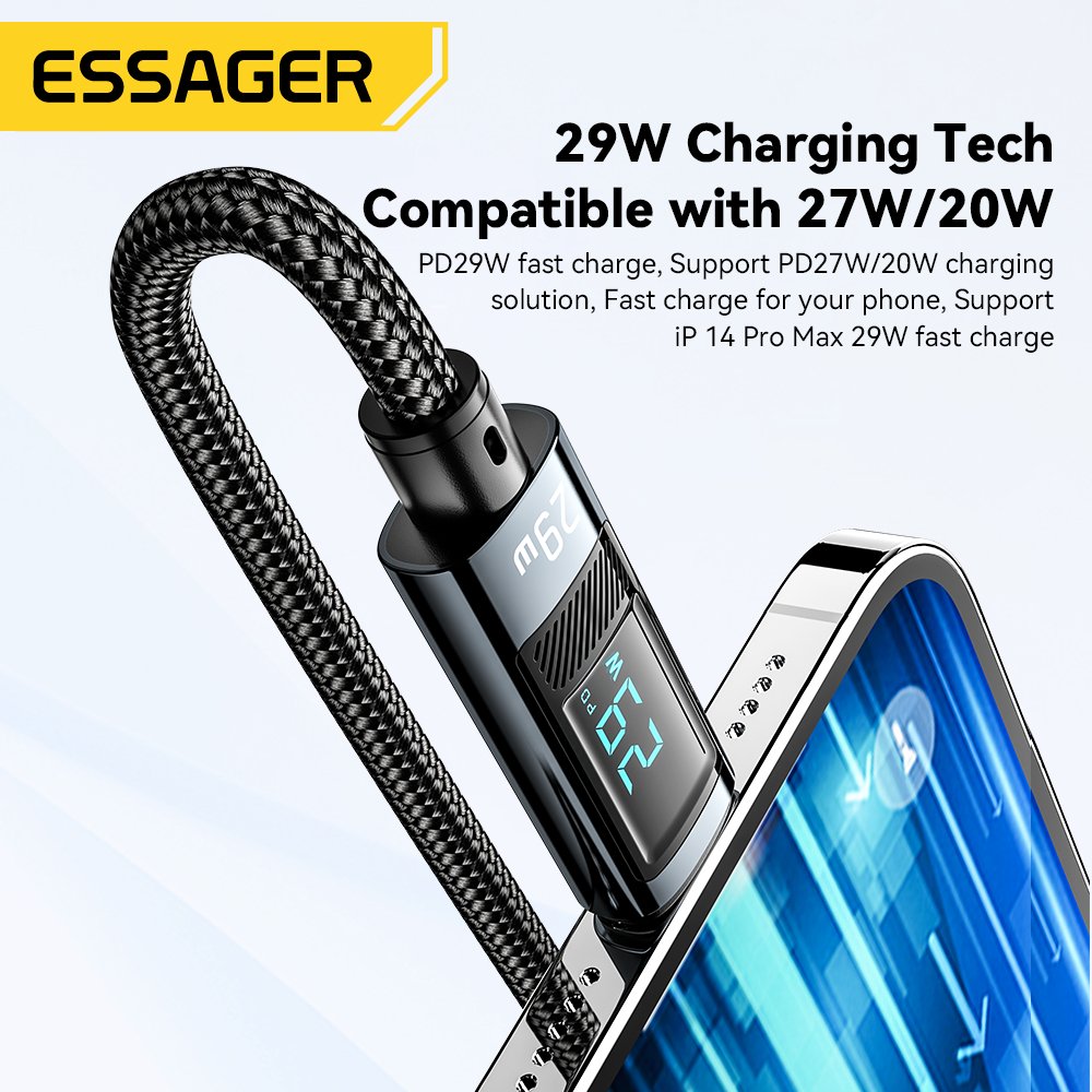 Jual ESSAGER C-L 29W Kabel data tampilan digital Fast Charging Cable ...