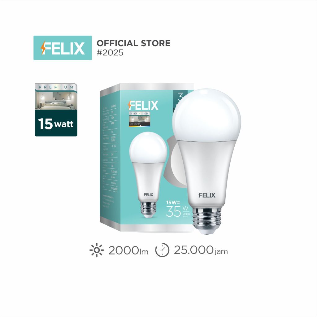 Jual FELIX PREMIUM LED 15W Putih Super Terang Hemat 90% Bohlam Lampu ...