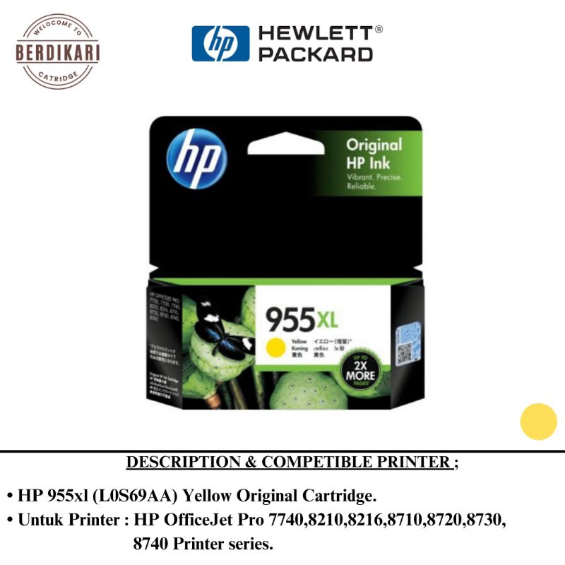 Jual Tinta HP 955XL ( L0569AA ) Yellow Original Cartridge for HP ...