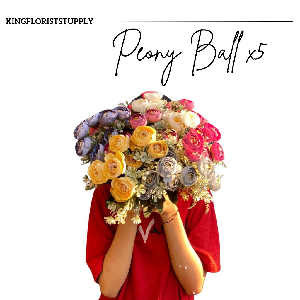 Jual 5 kuntum small peony ball artificial bunga bouqet peony hiasan ...