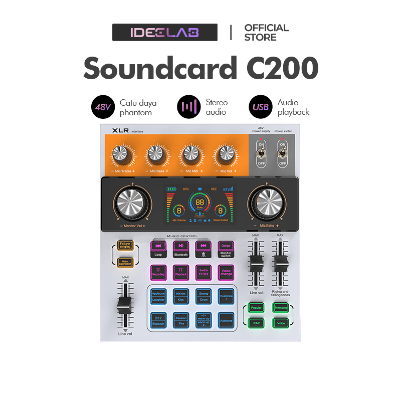 Jual IDEELAB-C200 sound card set Bluetooth mixer mixer all-in-one 48V sound card live singing ...