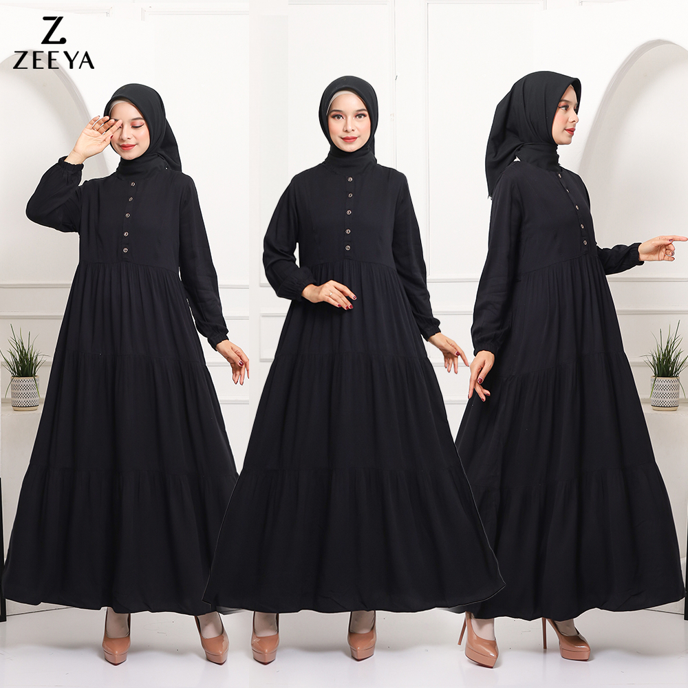 Jual Zeeya Collection Aleeza Gamis Dress Umroh HItam Polos Rayon Twill ...