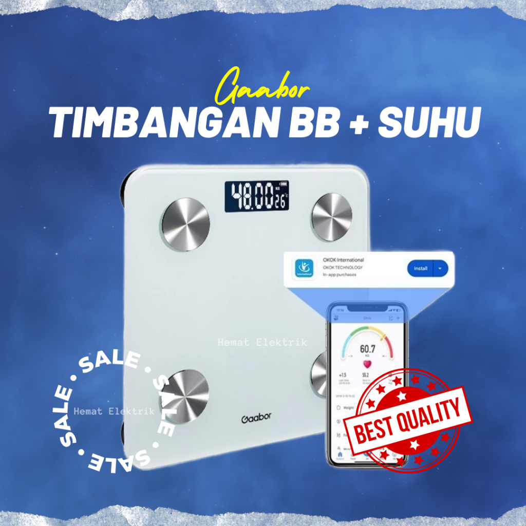Jual Timbangan Berat badan Digital Anti Pecah Gaabor Putih Layar LED ...