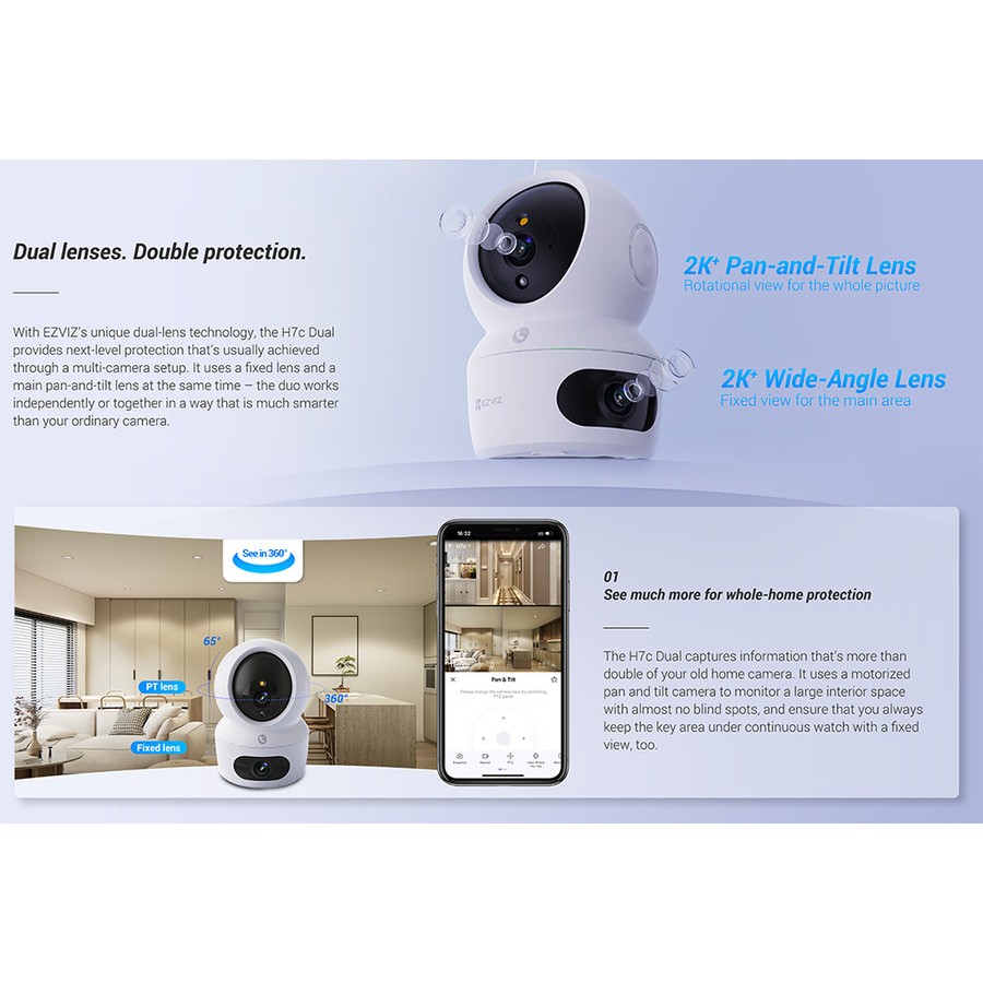 Jual EZVIZ H7C Dual-Lens 2K+ & 2K+ Smart Home Wifi Pan Tilt IP Camera ...