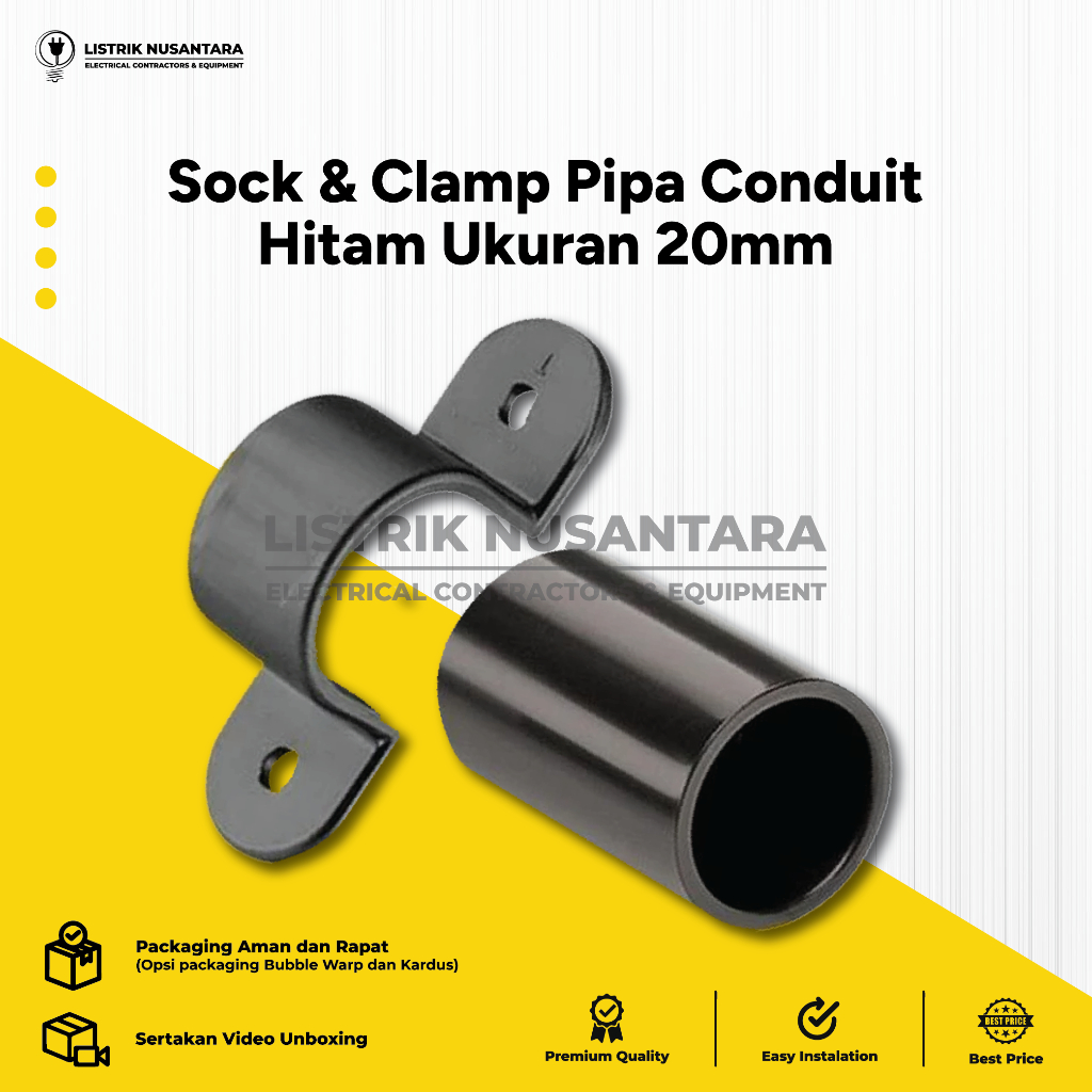 Jual Sock Clamp Pipa Conduit 20MM 20 milimeter Hitam - Sok Shok Shock ...