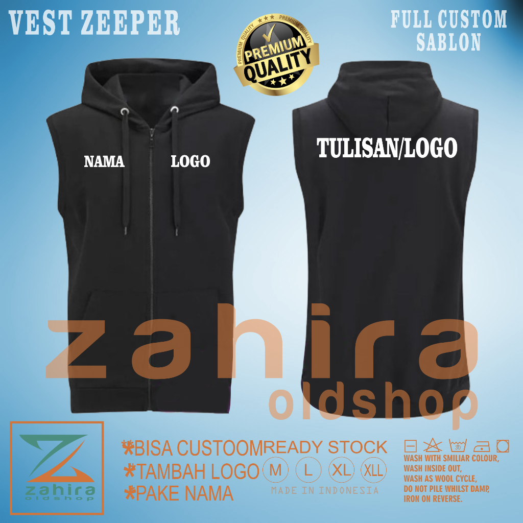 Jual Rompi Pria Fleece Vest Hoodie Zipper Custom Sablon | Shopee Indonesia