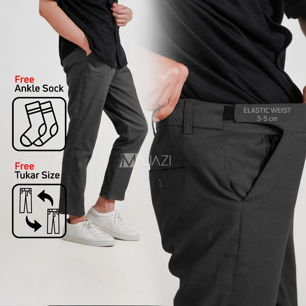 Jual Majazi Celana Chino Ankle Pants Slim Fit Abu Tua | Shopee Indonesia