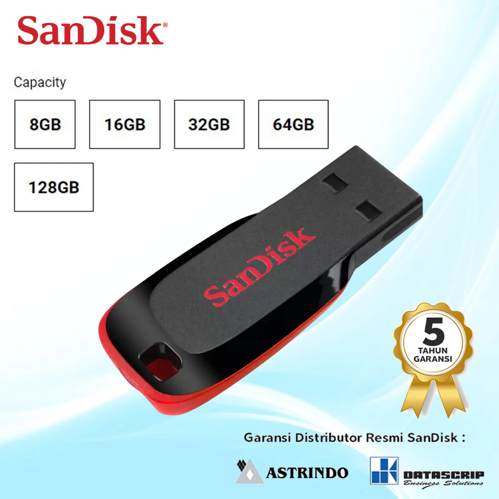 Jual Sandisk FlashDisk Cruzer Blade 8GB/16GB/32GB/64GB/128GB CZ50 UBS 2 ...