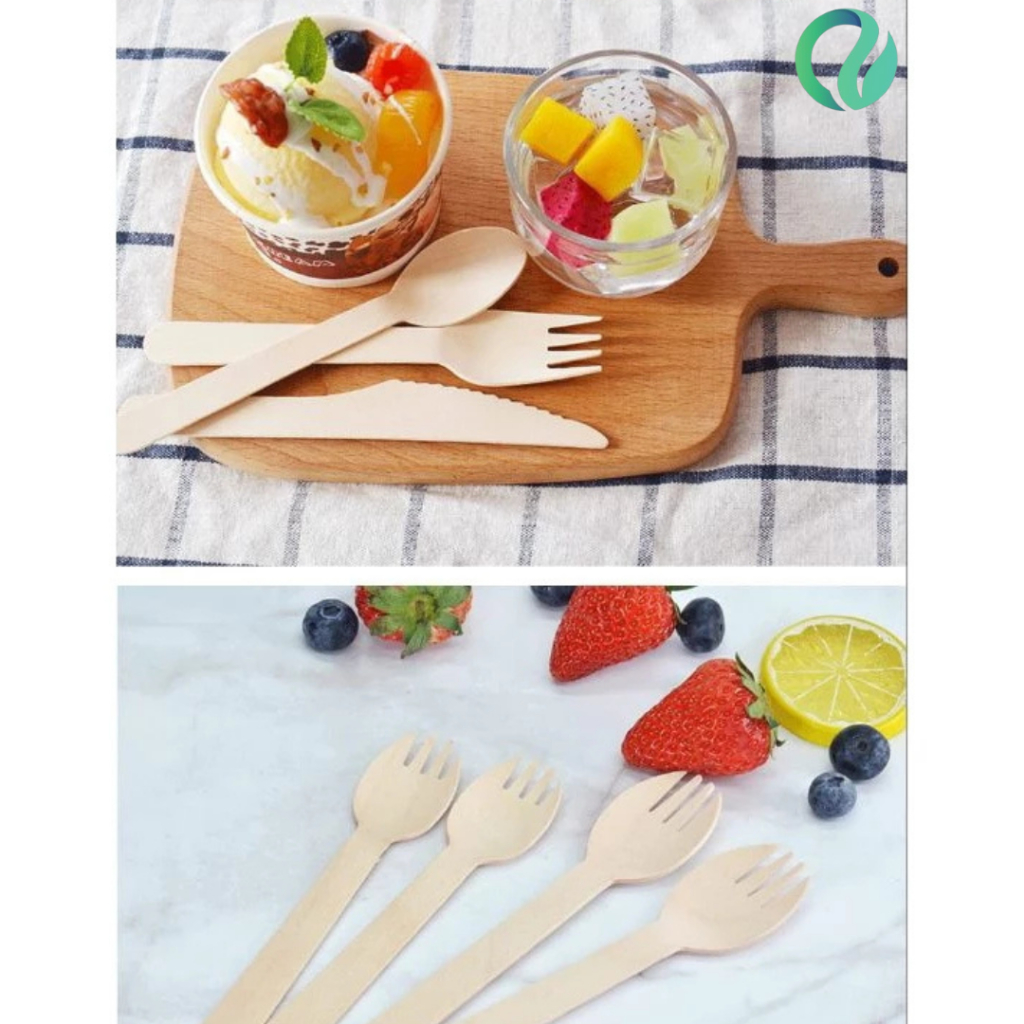 Jual Garpu Sendok Kayu 2in1 16cm Disposable Birch Wood Spork Sekali ...