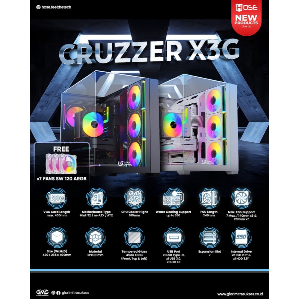 Jual Casing PC Komputer HOSE LEXA GAMING CRUZZER X3G | Mid Tower | ATX Case | Black Hitam ...