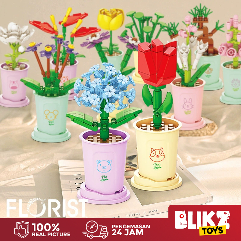 Jual BLIKZ DIY Bricks Pot Bunga Tanaman Hias Mainan Balok Susun ...