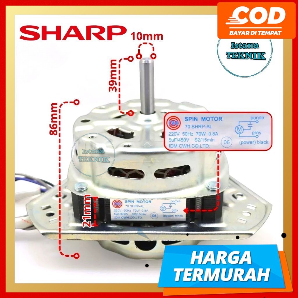 Jual DINAMO SPIN PENGERING MESIN CUCI 2 TABUNG SHARP 70WATT | MOTOR DINAMO SPIN MESN CUCI ...