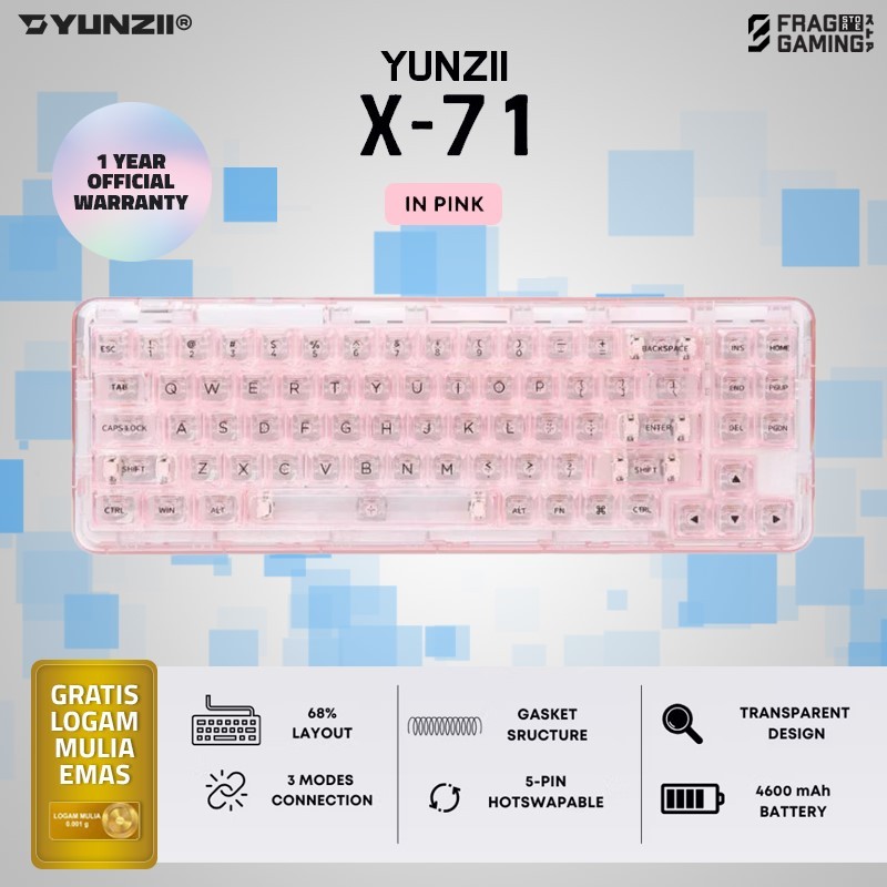 Jual Yunzii X71 / X-71 Transparent Wireless Gasket Mechanical Keyboard Gaming | Shopee Indonesia