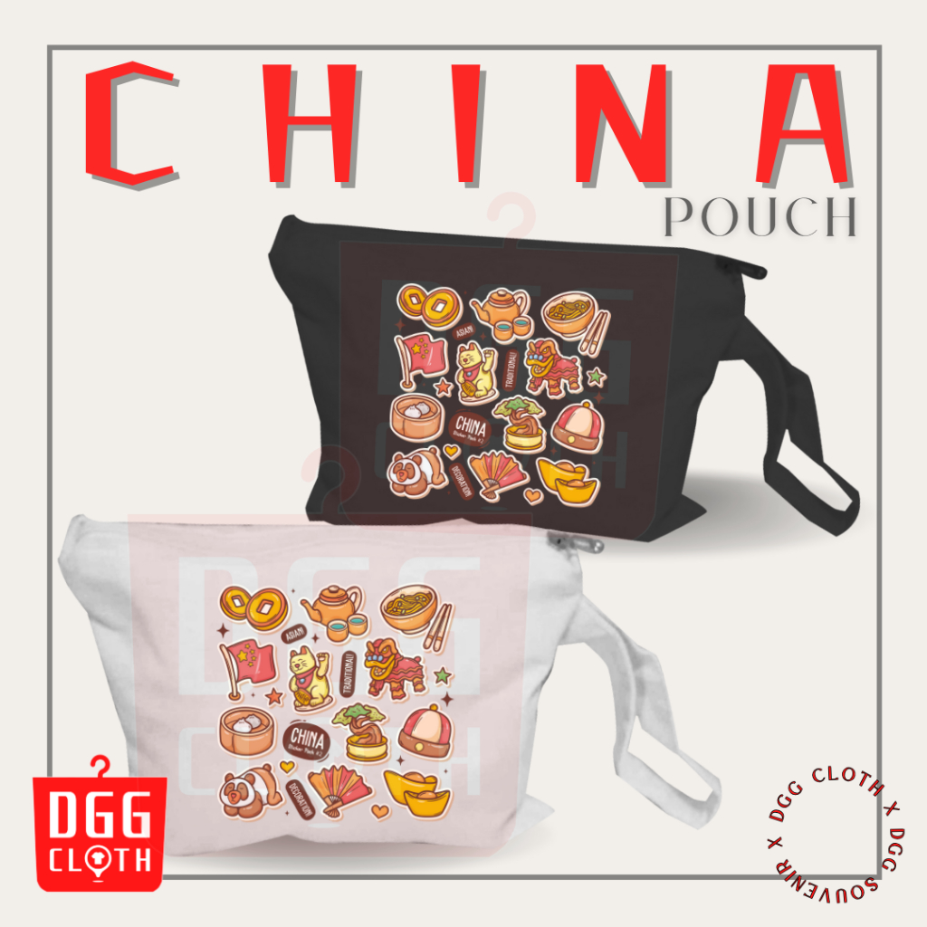 Jual DGGCloth Pouch China Pouch Sablon Oleh Oleh China Bahan Blacu ...