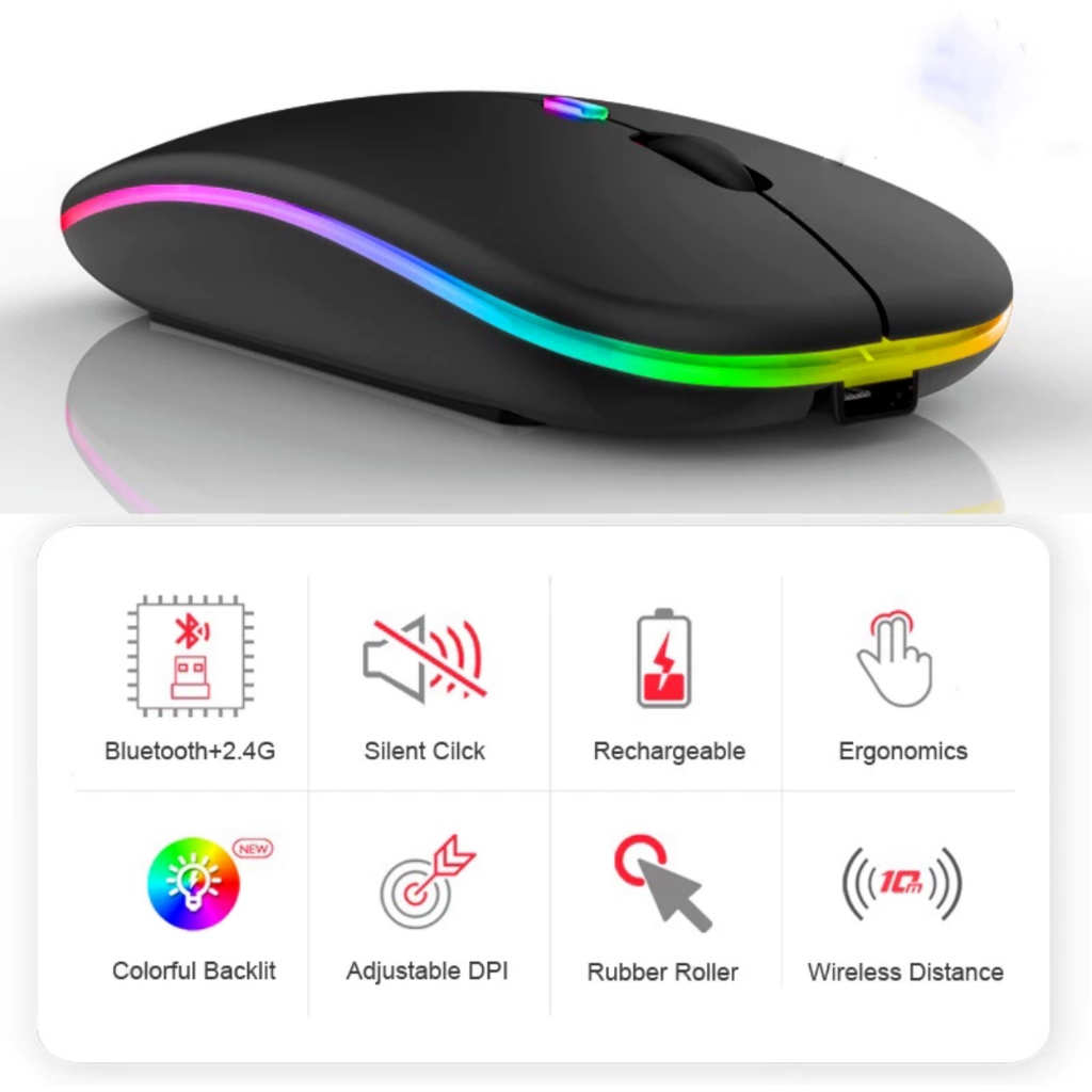 Jual Wireless Silent Mouse Rechargeable RGB/Mirip mac/mouse keren LED ...