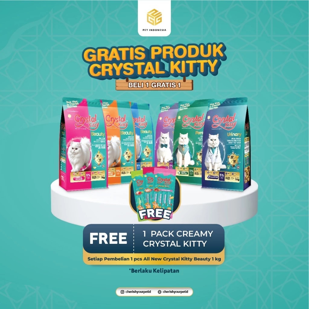 Jual Crystal Kitty Beauty Cat Food 1Kg + FREE CREAMY TREATS 15gr 1pack ...
