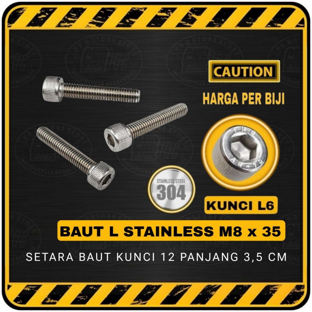 Jual Baut L STAINLESS M8 x 35 || M8x35 ( Setara Baut Kunci 12 | Panjang 35 mm / 3,5 cm ...