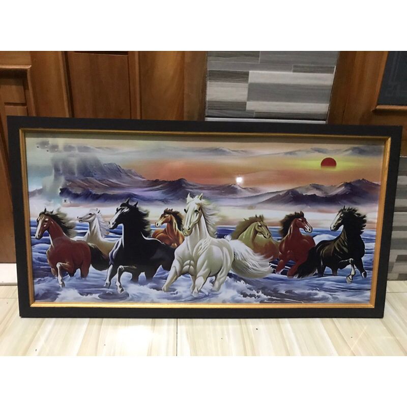 Jual hiasan dinding gambar 7 kuda ukuran 65x45cm plus bingkai | Shopee ...