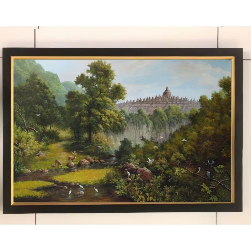 Jual Hiasan dinding lukisan cetak Pemandangan candi Borobudur plus ...