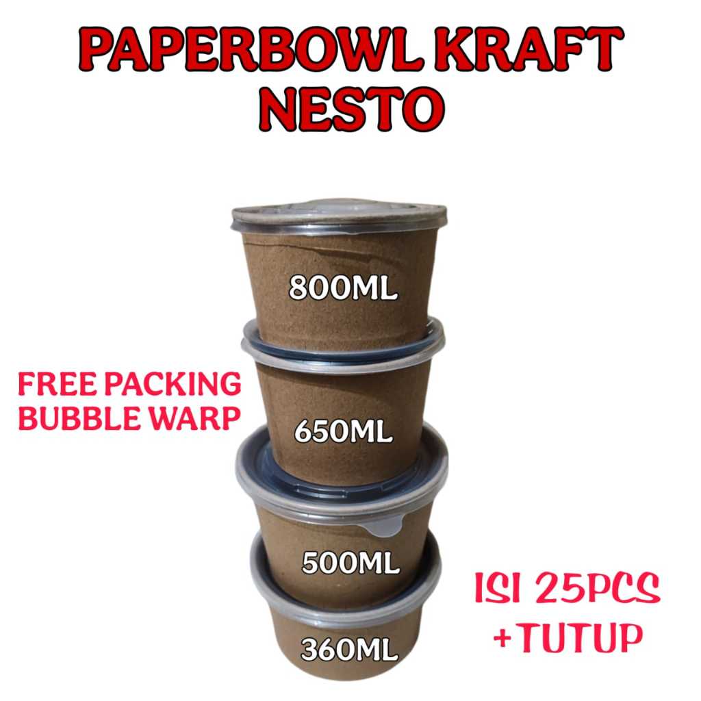 Jual [ISI 25PCS] Paper Bowl Kraft Coklat Laminasi / Mangkok Kertas + Tutup / Paper Rice Bowl ...