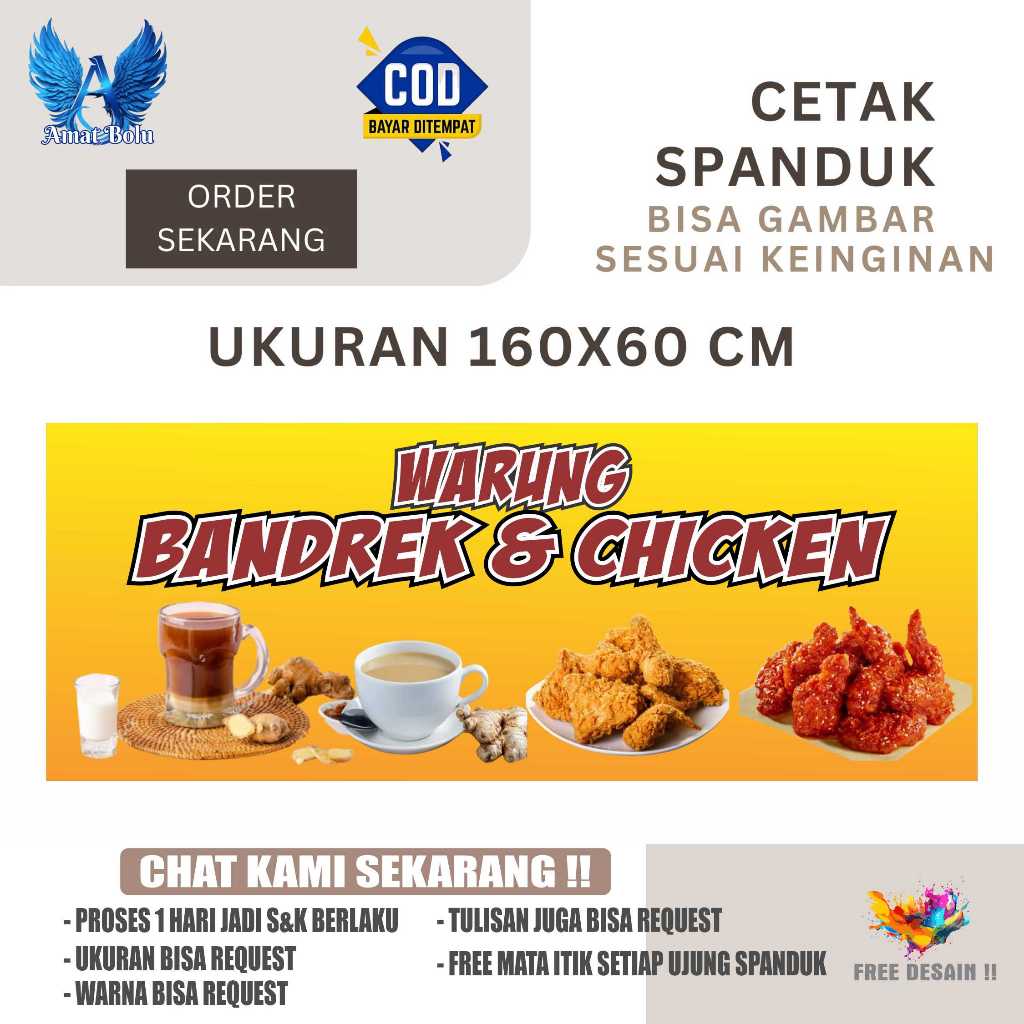 Jual Cetak Spanduk Banner WARUNG BANDREK & CHICKEN Costom Desain ...