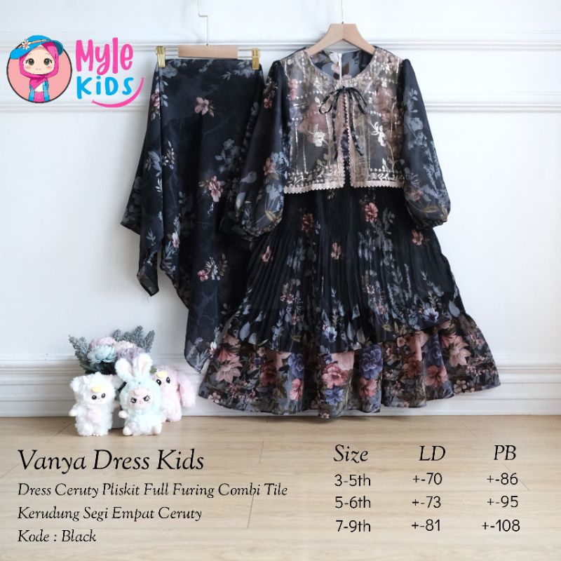 Jual BIMY SHOP [100% ORI MYLE KIDS] VANYA SET DRESS + JILBAB ANAK MAT CERUTY UNTUK ANAK ...