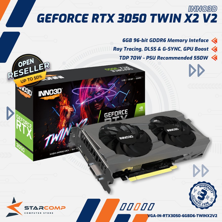 Jual Inno3D GeForce RTX 3050 6GB Twin X2 V2 VGA NVIDIA RTX 3050 ...