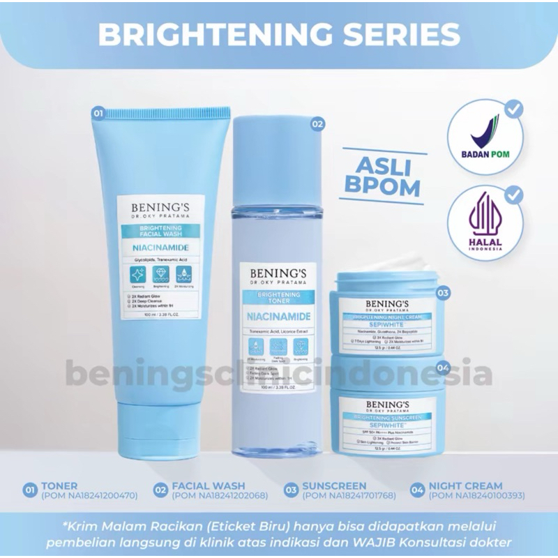 Jual Paket Bening's Skincare Brightening Normal Skincare Glowing Benings Clinic by dr. Oky ...