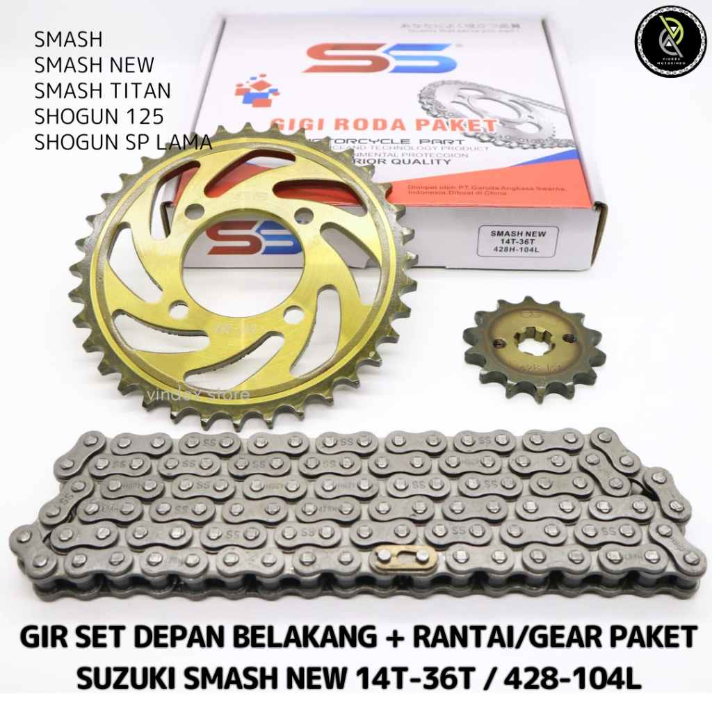 Jual GEAR PAKET GIR SET RANTAI SMASH SHOGUN 125 SMASH NEW SMASH TITAN SHOGUN SP LAMA 14T-36T ...