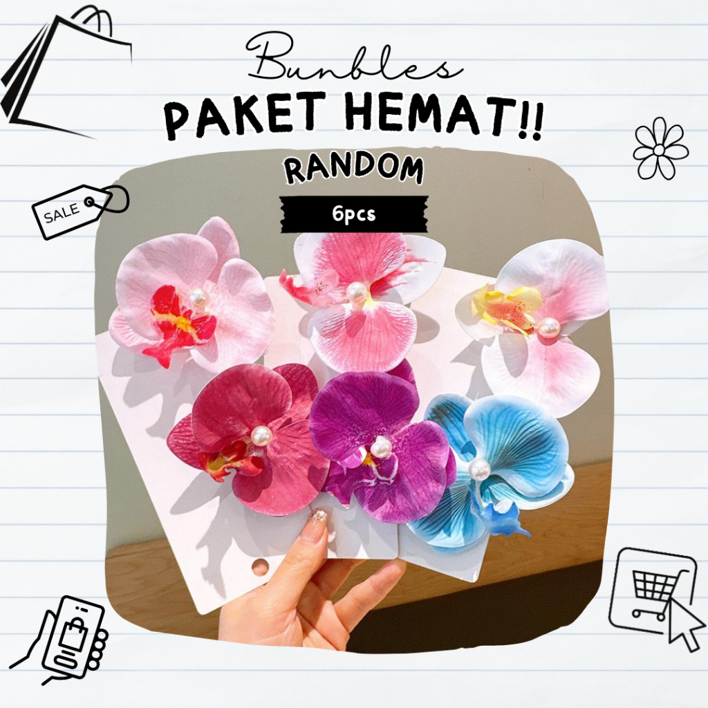 Jual [ PAKET HEMAT ] JP1989 Jepit Rambut Isi 6pcs kepala Bunga Anggrek ...