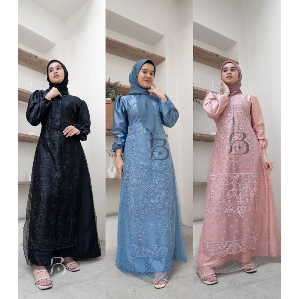 Jual NAYLA DRESS SATIN MIX BRUKAT SAPTO TILE DOT GAUN BUSUI FRIENDLY ...