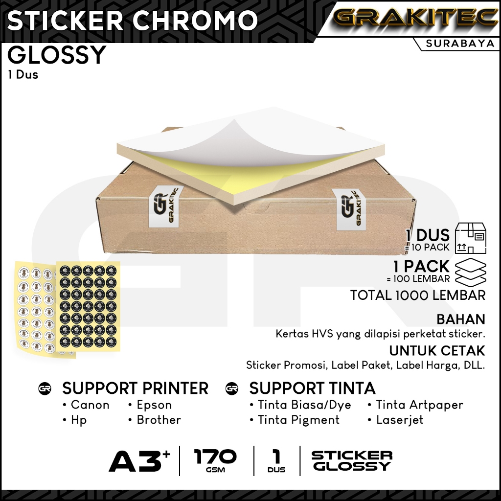 Jual Grakitec Sticker Chromo Glossy / Doff A3+ Isi 1000 lembar | Stiker ...