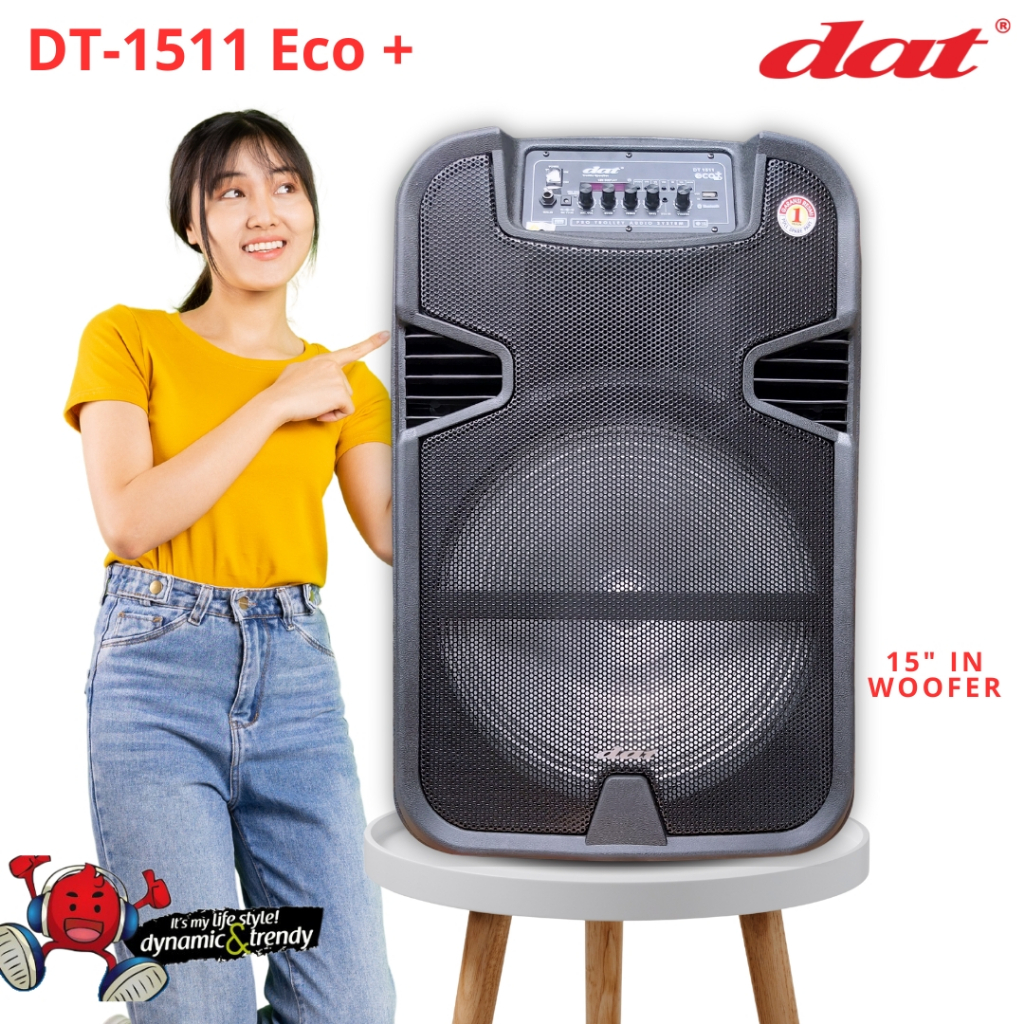 Jual Speaker dat dt 1511 eco + 15 inchi karaoke 2 mic portable trolley ...