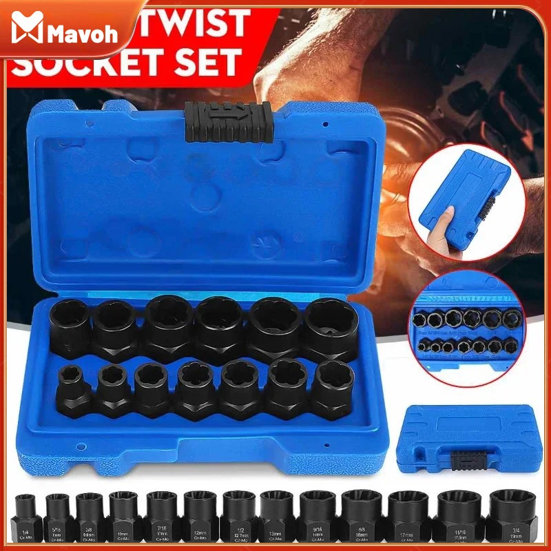 Jual Alat Pembuka Baut 13PCS/Set Mur Hex Rusak 6.35mm-19mm Kunci Ring ...