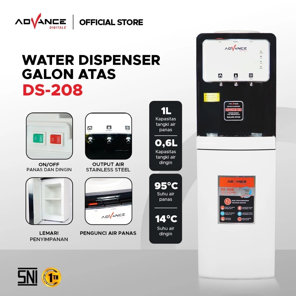 Jual DISPENSER ADVANCE DS-208 GALON ATAS 3 KRAN PANAS NORMAL DINGIN | Shopee Indonesia