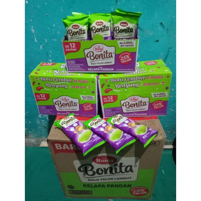 Jual Roma bonita bolu telur rasa pandan 1 box isi 12 sachet | Shopee ...