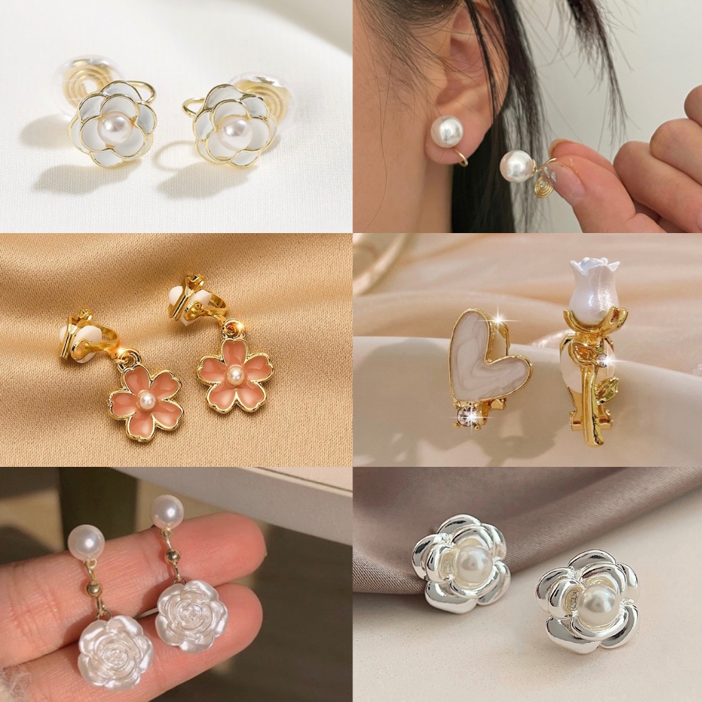 Jual Anting Jepit Anting Klip Bunga Mutiara Anting Clip Anting Tanpa ...