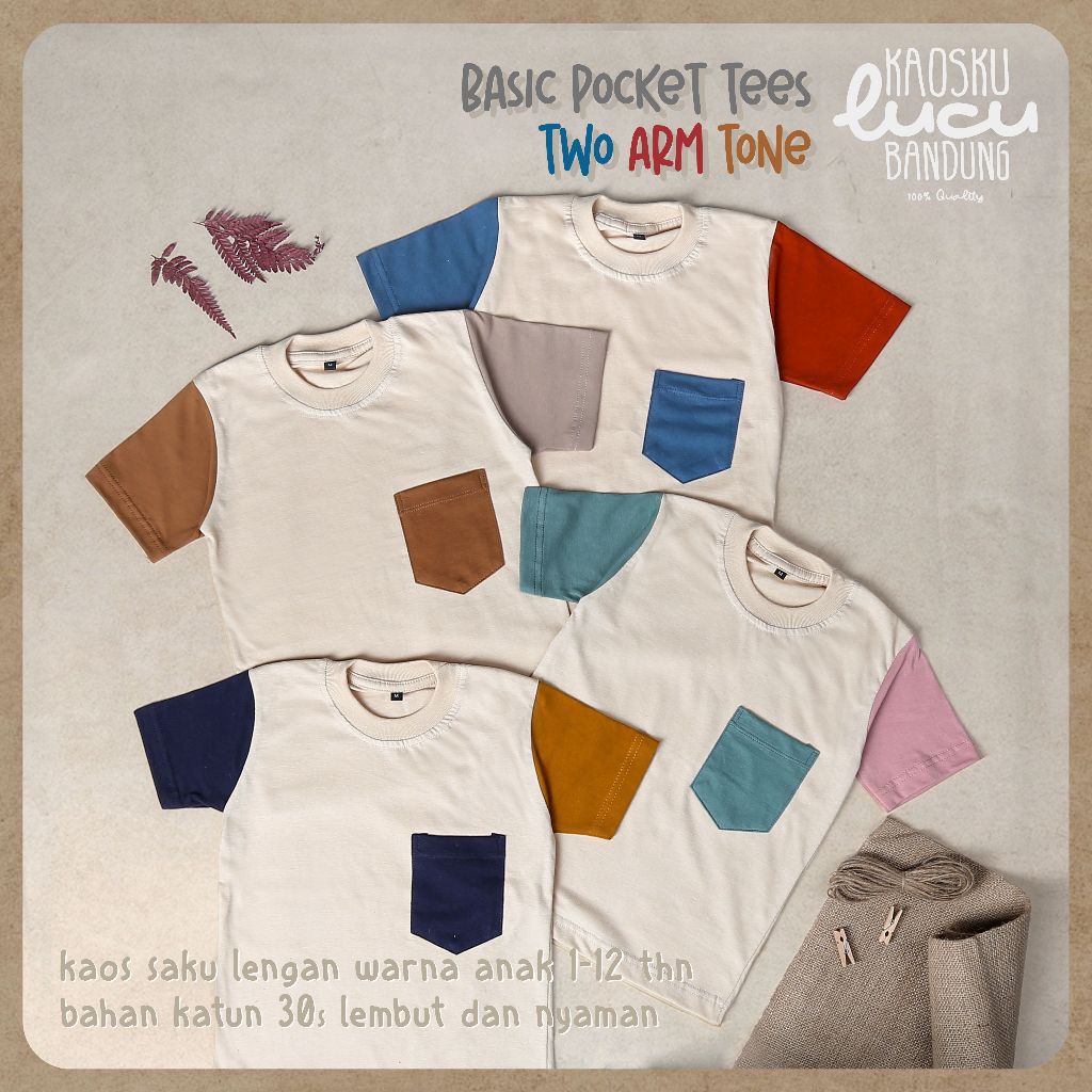 Jual PREMIUM basic pocket colour tees, baju kaos saku anak kombinasi ...