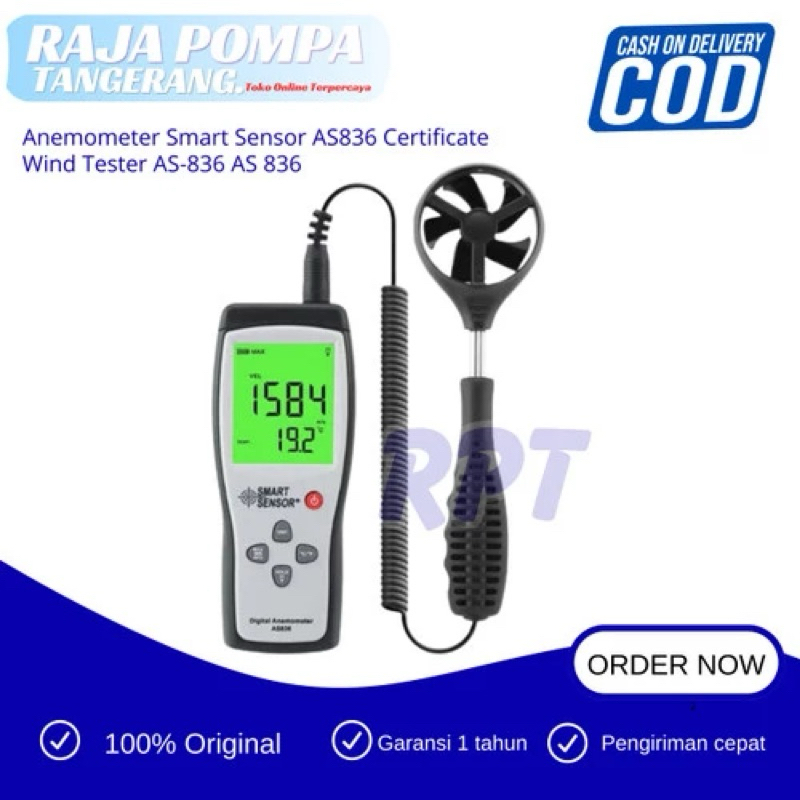 Jual Anemometer Smart Sensor Certificate Calibration Meter Angin AS836 ...