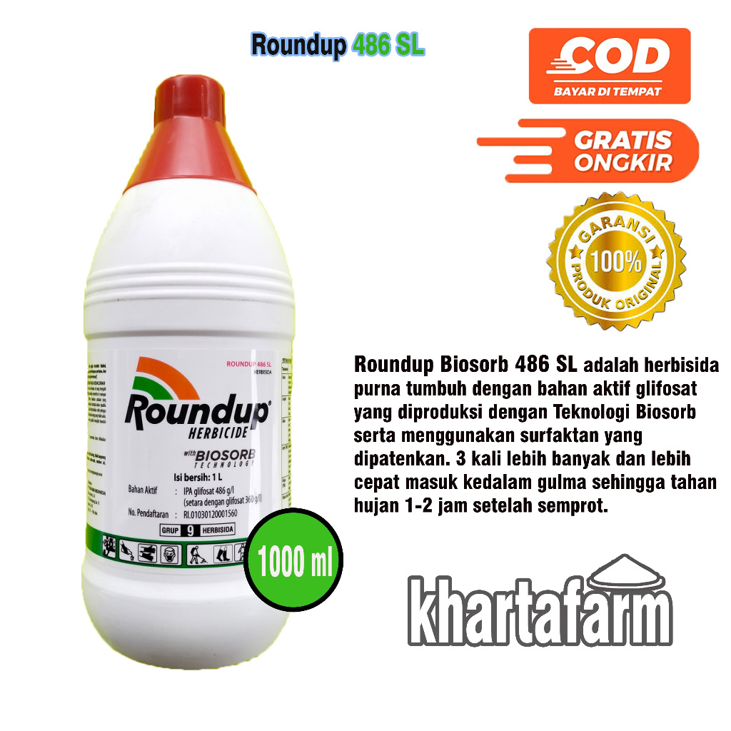 Jual ROUNDUP 486SL HERBISIDA OBAT PEMBASMI RUMPUT LIAR & GULMA 1 LITER ...