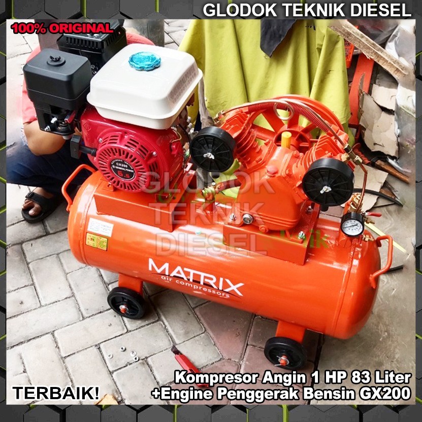Jual Matrix Kompresor Angin 1 HP 83 Liter + Engine Penggerak Bensin GX ...